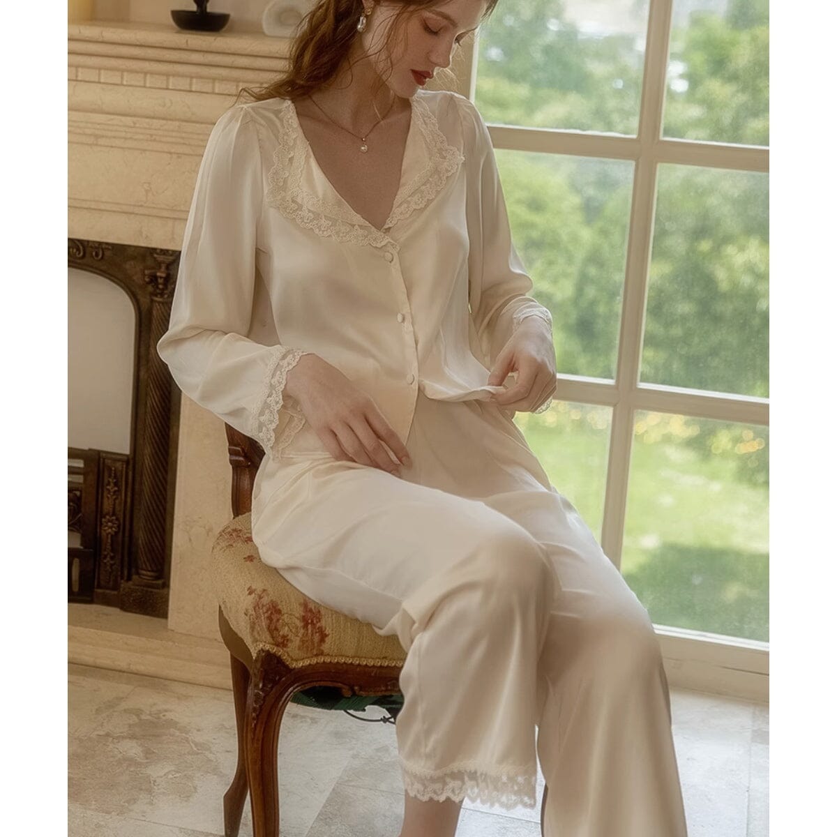 Corey long sleeve satin PJ set - LOVEFREYA