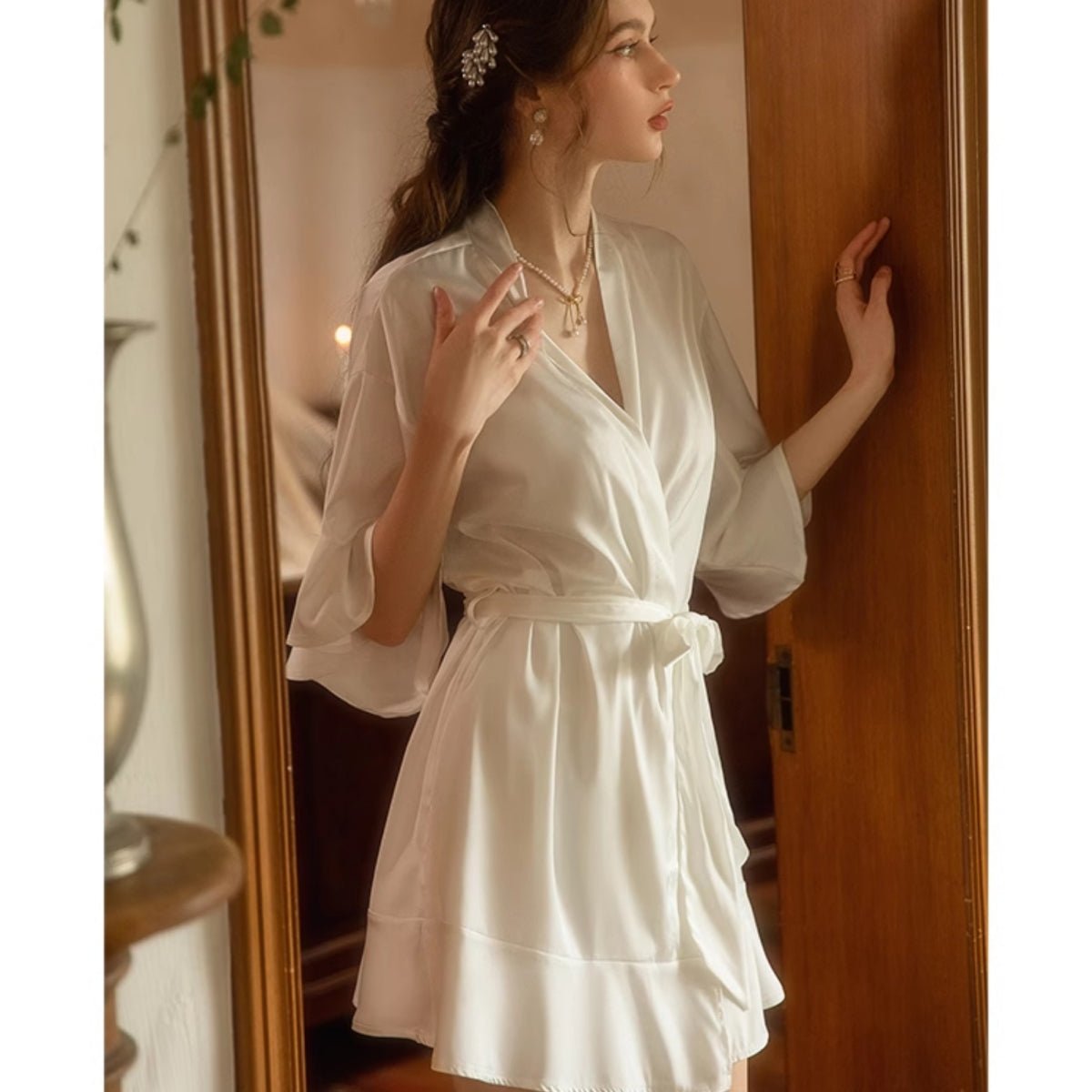 Vee satin robe - LOVEFREYA